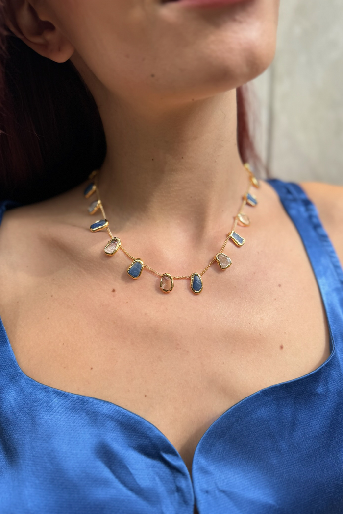 Mini Crystal Chain Necklace in Gold