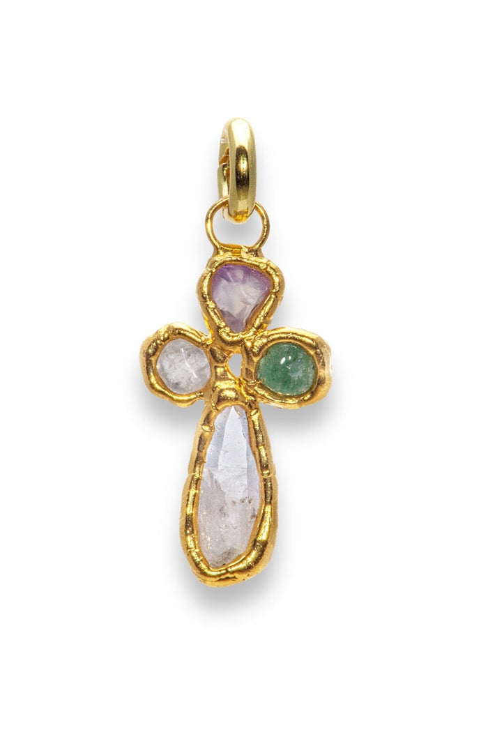 Gemstone Cross Charm in Gold – Tea & Tequila